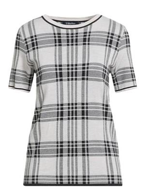 Max Mara Plaid Short Sleeve Knit Top - Black