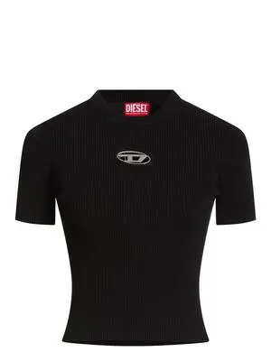 DIESEL® Ribbed-knit Crewneck Jumper With Logo Detail - Black