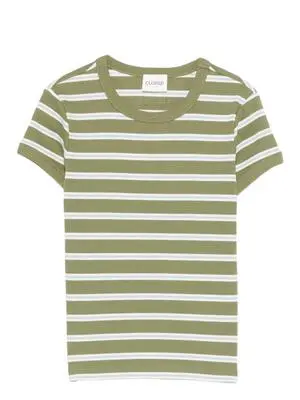 Closed Striped T-shirt With Ribbed Details - Hunter Green