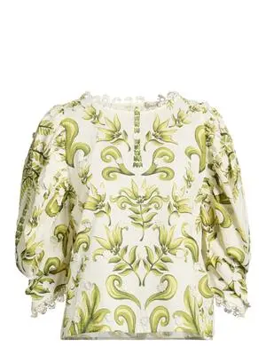 Farm Rio Farm Rio Floral Print Three-Quarter Sleeve Top White