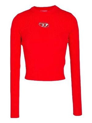 DIESEL® Ribbed Knit Long Sleeve Top With Crewneck - Red