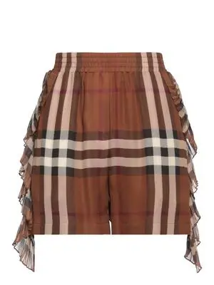 Burberry Plaid Ruffle Shorts - Chocolate Brown