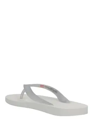 DIESEL® Solid Color Flip Flops With Round Toe And Logo Detailing - Silver