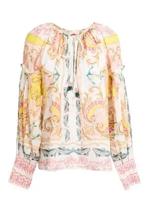 Farm Rio Floral Print Bohemian Blouse - Pink