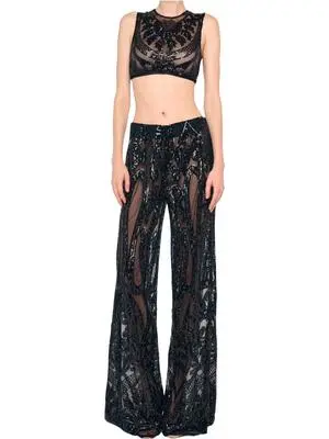 Norma Kamali Embellished Palazzo Pants - Black