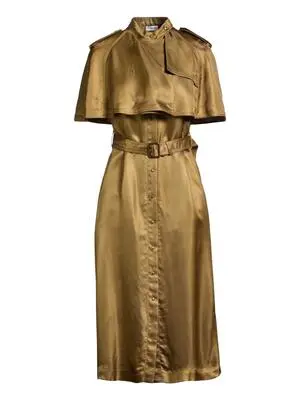 Burberry Bodycon Dress With Stand-up Collar And Belt - Khaki