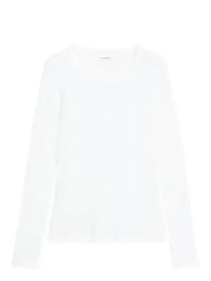 Closed Ribbed Knit Crewneck Long Sleeve Top - White