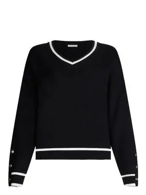 Liu Jo V-neck Sweater With Contrast Trim And Button Details - Black