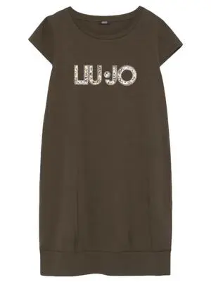Liu Jo Logo Embellished Mini Dress With Short Sleeves - Brown
