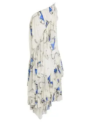 Burberry One-shoulder Layered Printed Dress - Camel