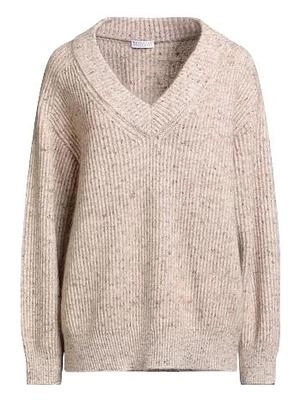 Brunello Cucinelli V-neck Ribbed Heavy Knit Sweater - Apricot
