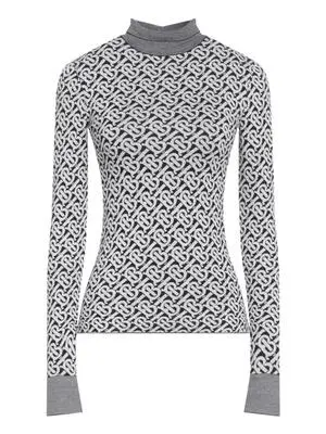 Burberry Burberry Printed Wool High Neck Long Sleeve Sweater Blue