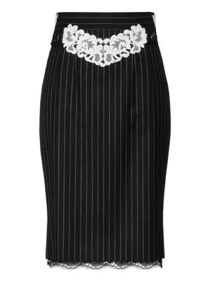 Dolce & Gabbana Pinstriped Midi Skirt With Lace Embellishment - Black