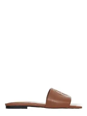 ANINE BING Embossed Leather Slides - Brown