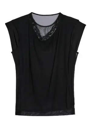 Simone Rocha Simone Rocha Layered Liquid Cap Sleeve Lace Trim Cotton T-Shirt Black