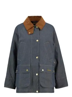 Barbour Collared Denim Jacket With Snap And Zip Closure - Black