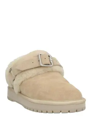 Burberry Suede Sheepskin Lined Mules With Buckle Detail - Beige