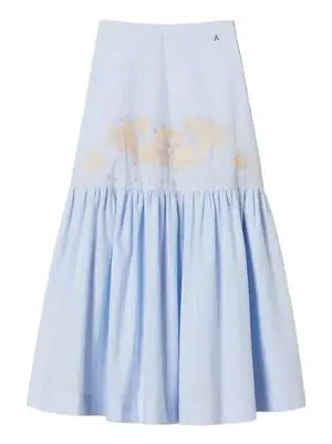 TWINSET Embroidered Pinstripe Tiered Skirt - Blue
