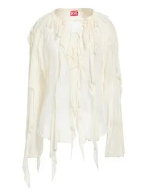 DIESEL® Pleated Long-sleeved Shirt With Ruffled Trim - Ivory