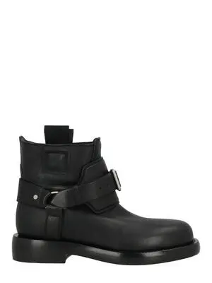 Burberry Leather Buckled Ankle Boots - Black