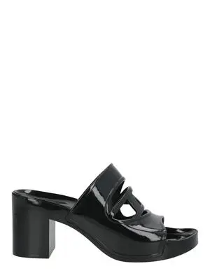DIESEL® Glossed Block Heel Mules - Black