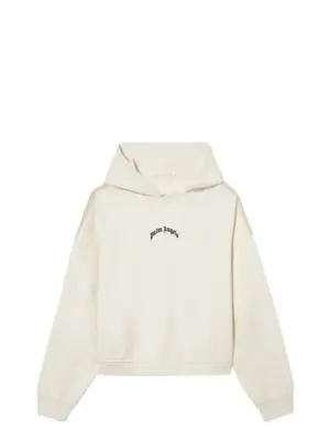 Palm Angels Curved Logo Cropped Hoodie - White