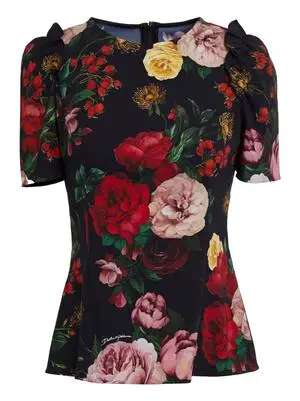 Dolce & Gabbana Floral Print Top With Ruffled Details - Black