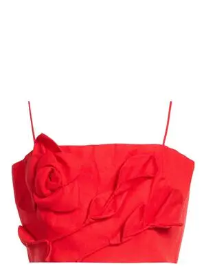 FARM RIO Farm Rio Sleeveless Cropped Top With Flower Embellishments