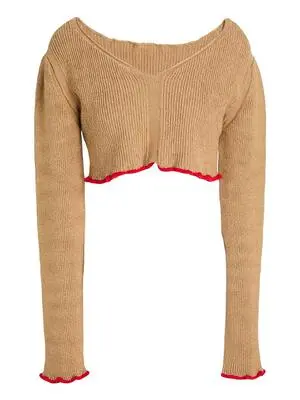 Jacquemus V-neck Cropped Ribbed-knit Jumper - Camel