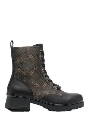 Liu Jo Monogram Print Combat Boots - Black
