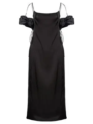 JACQUEMUS Jacquemus Black Satin Cold-Shoulder Dress With Detachable Sleeves