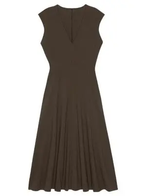 FRAME V-neck A-line Dress With Pleated Hem - Mocha