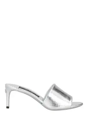 Dolce & Gabbana Metallic Snakeskin Embossed Leather Stiletto Heel Sandals - Silver
