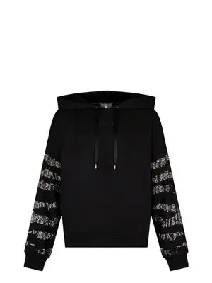 Liu Jo Long-sleeve Drawstring Hoodie With Embellished Sleeves - Black