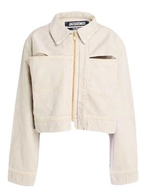 Jacquemus Cropped Denim Jacket With Cutouts - Grey