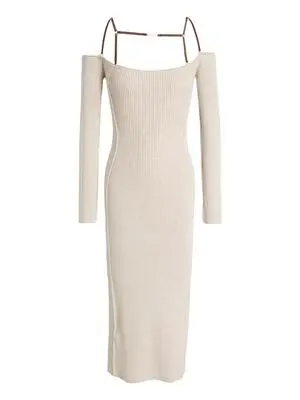 Jacquemus Ribbed Knit Cut-out Shoulder Dress - Beige