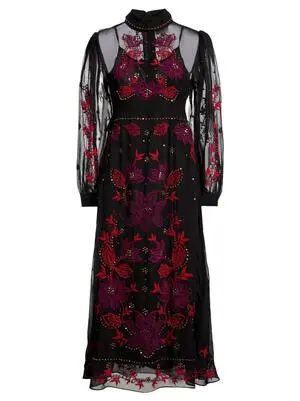 FARM RIO Farm Rio Embroidered Floral Maxi Dress With Metallic Accents