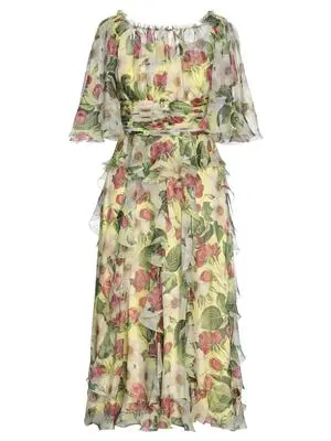 Dolce & Gabbana Floral Print Chiffon Tiered Midi Dress - Green