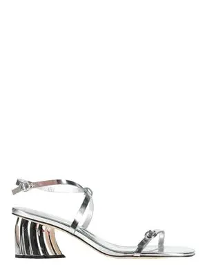 Farm Rio Metallic Leather Sandals With Buckle Strap - Silver