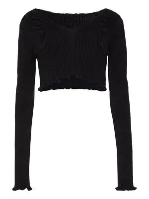 Jacquemus Ribbed-knit V-neck Cropped Jumper - Black