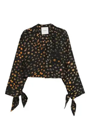 Nanushka Polka Dot Silk Cropped Shirt - Black