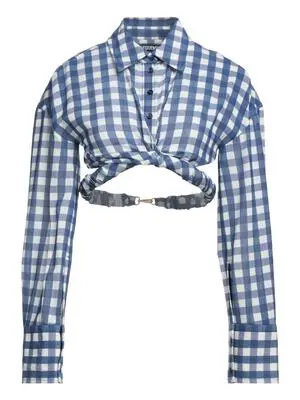 Jacquemus Long Sleeve Plaid Shirt With Twist Detail - Blue