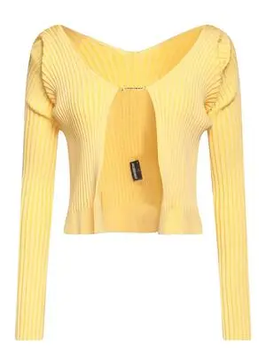 Jacquemus Jacquemus Ribbed Knit Plunge Neck Long Sleeve Cardigan Yellow