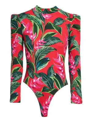 Farm Rio Floral Print Bodysuit - Red