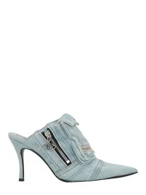 DIESEL® Denim Mules With Pointed Toe And Zip-up Detailing - Blue