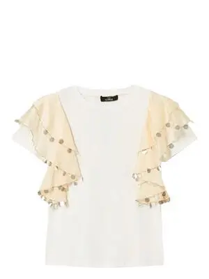 TWINSET Ruffled Embellished T-shirt - White