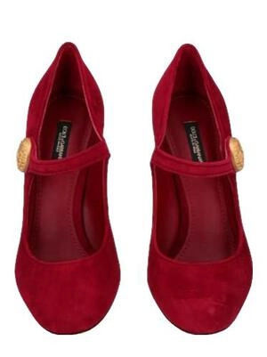 DOLCE & GABBANA Dolce & Gabbana Round Toe Block Heel Mary Jane Flats