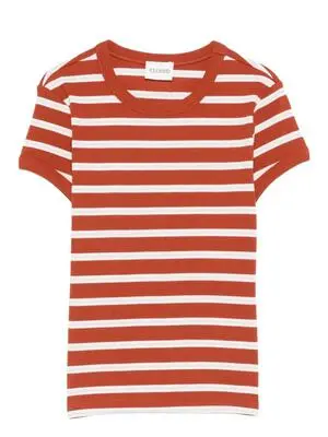 Closed Striped Rib-knit Crewneck T-shirt - Brick Red