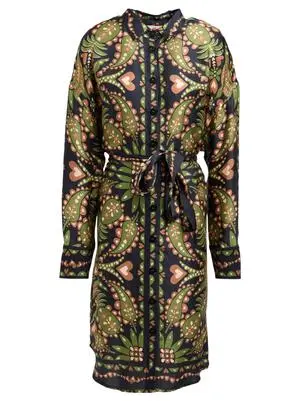 Farm Rio Paisley Print Belted Shirt Dress - Green