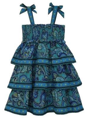 Zimmermann Tiered Paisley Print Bow Detail Dress - Blue